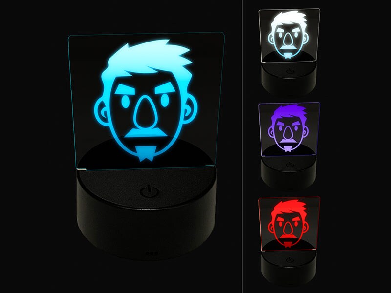 Human Male Character Face 3D Illusion LED Night Light Sign Nightstand ...