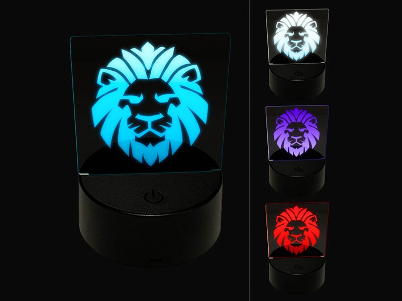 Regal Lion Head 3D Illusion LED Night Light Sign Nightstand Desk Lamp ...