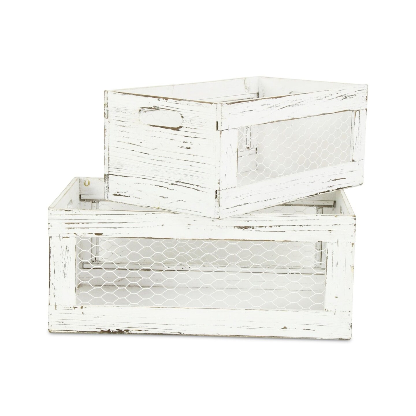 Contemporary Home Living Set of 2 Distressed Crate with Chicken Wire ...