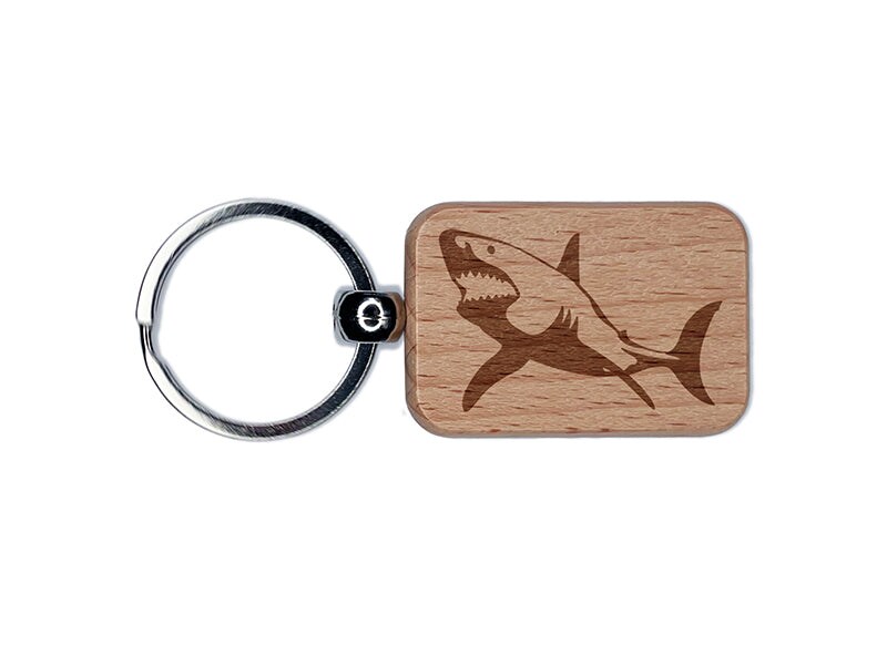 Great White Shark Engraved Wood Rectangle Keychain Tag Charm | Michaels