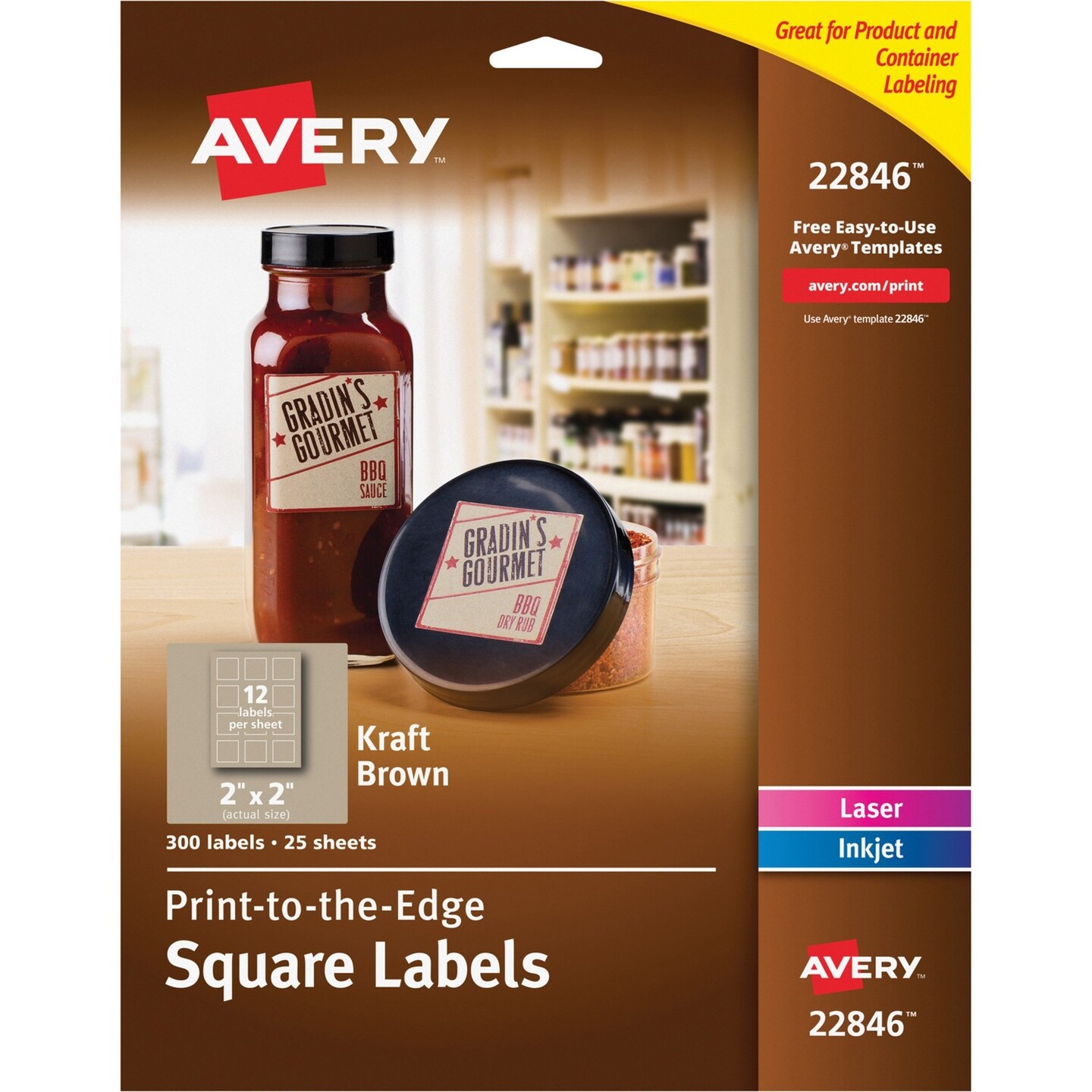 Avery Print-To-The-Edge Easy Peel Labels with TrueBlock 2 x 2 Kraft ...
