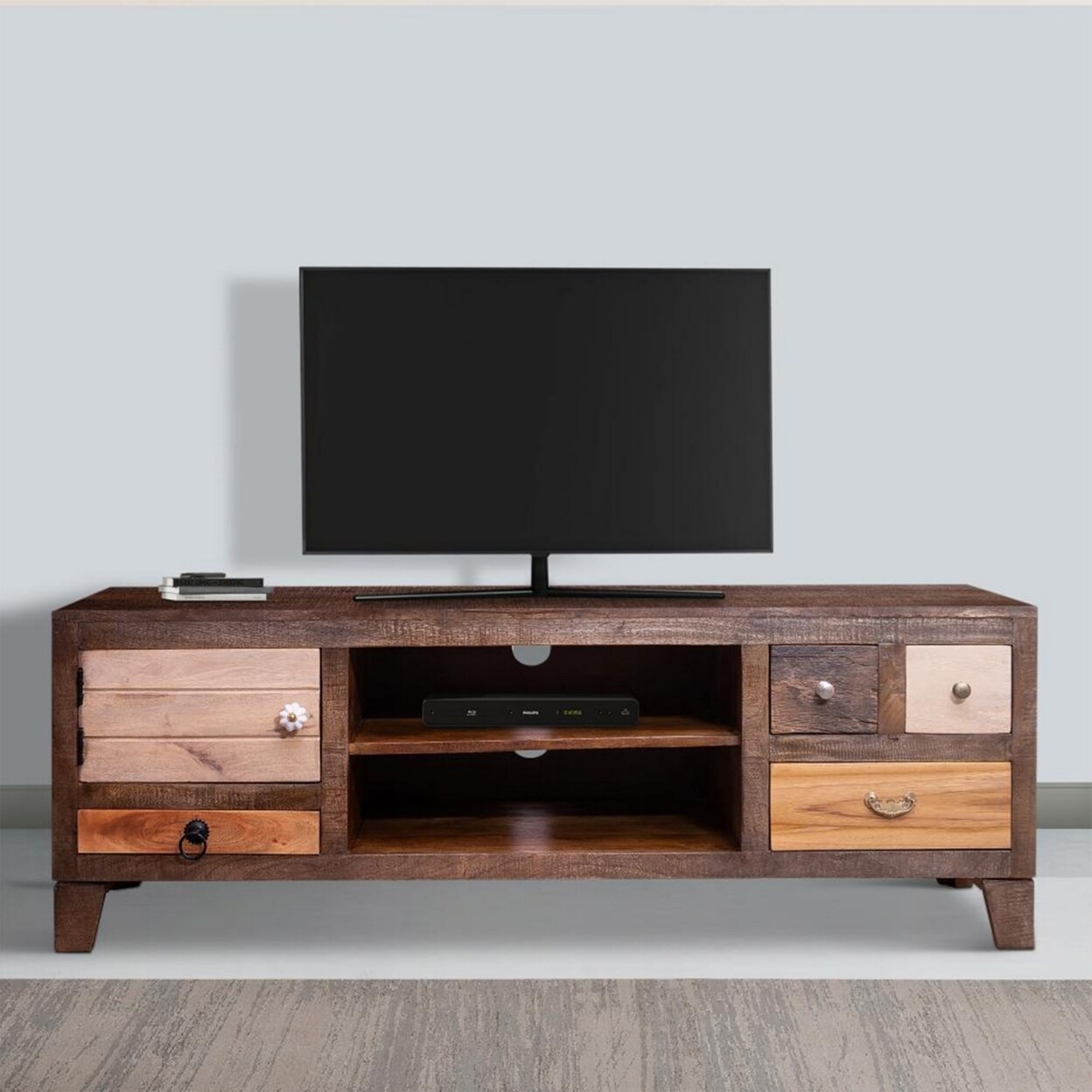Saltoro Sherpi 57 Inch 4 Drawer Mango Wood Media Console Cabinet, 1 ...