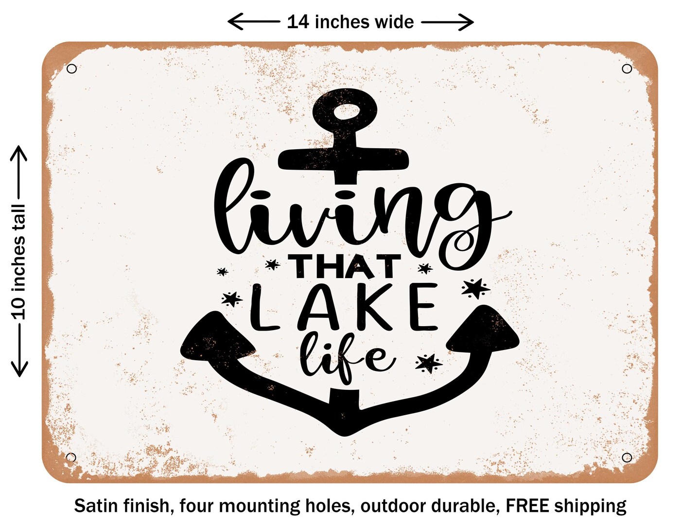 DECORATIVE METAL SIGN - Living That Lake Life - 3 - Vintage Rusty Look ...