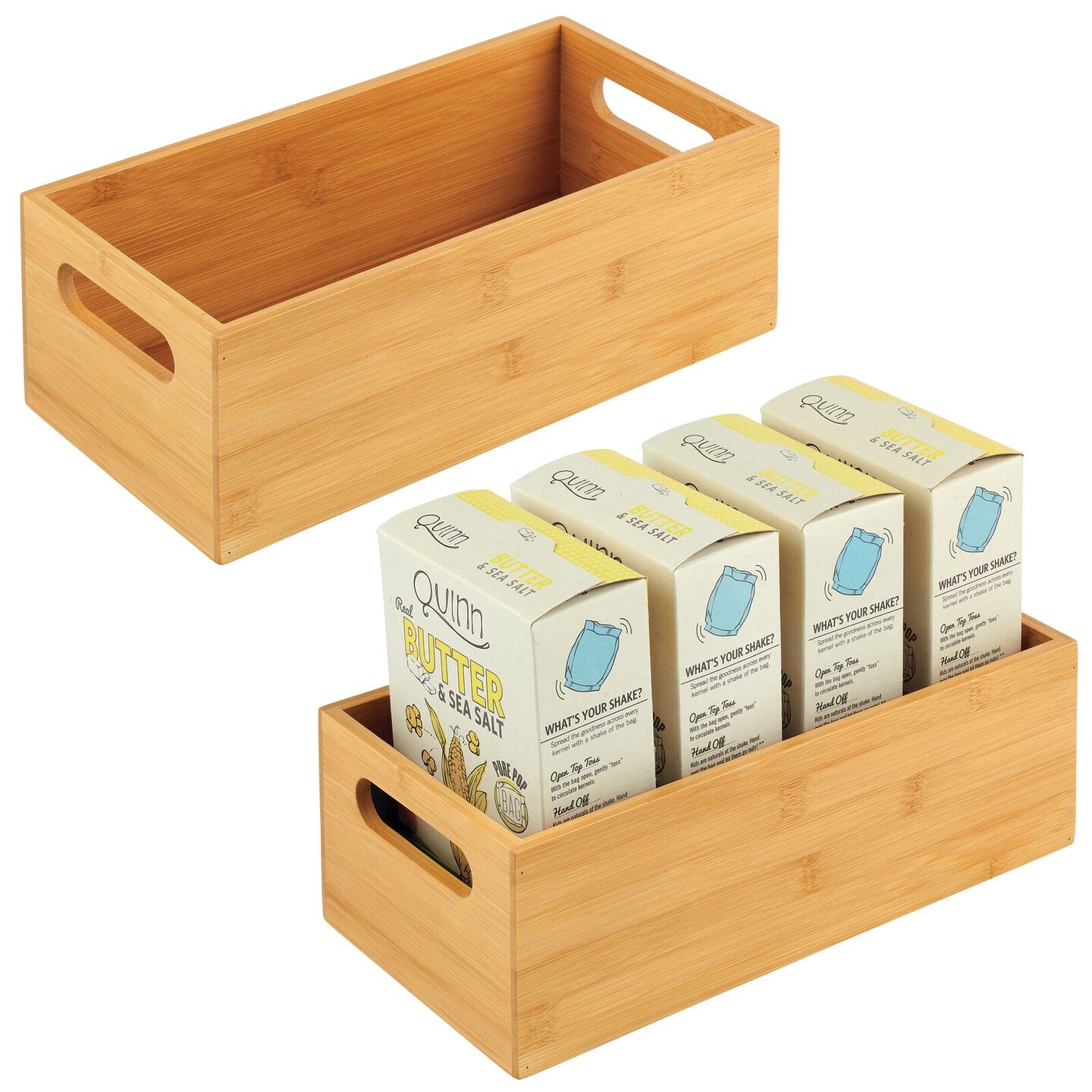 mDesign Bamboo Wood Compact Food Storage Bin with Handle - 2 Pack ...