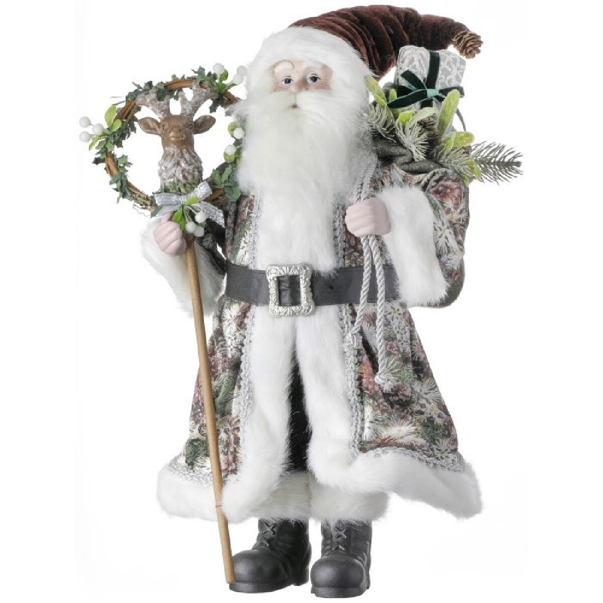 Contemporary Home Living 18'' Brown and White Standing Santa Christmas ...