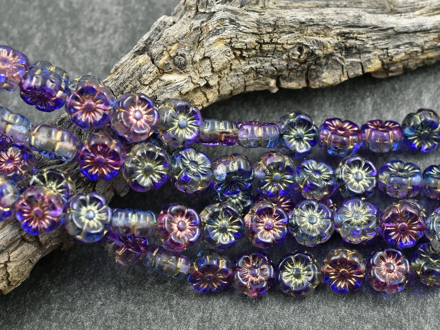 *15* 9mm Rainbow Metallic Washed Varigated Violet Flower Bead | Michaels