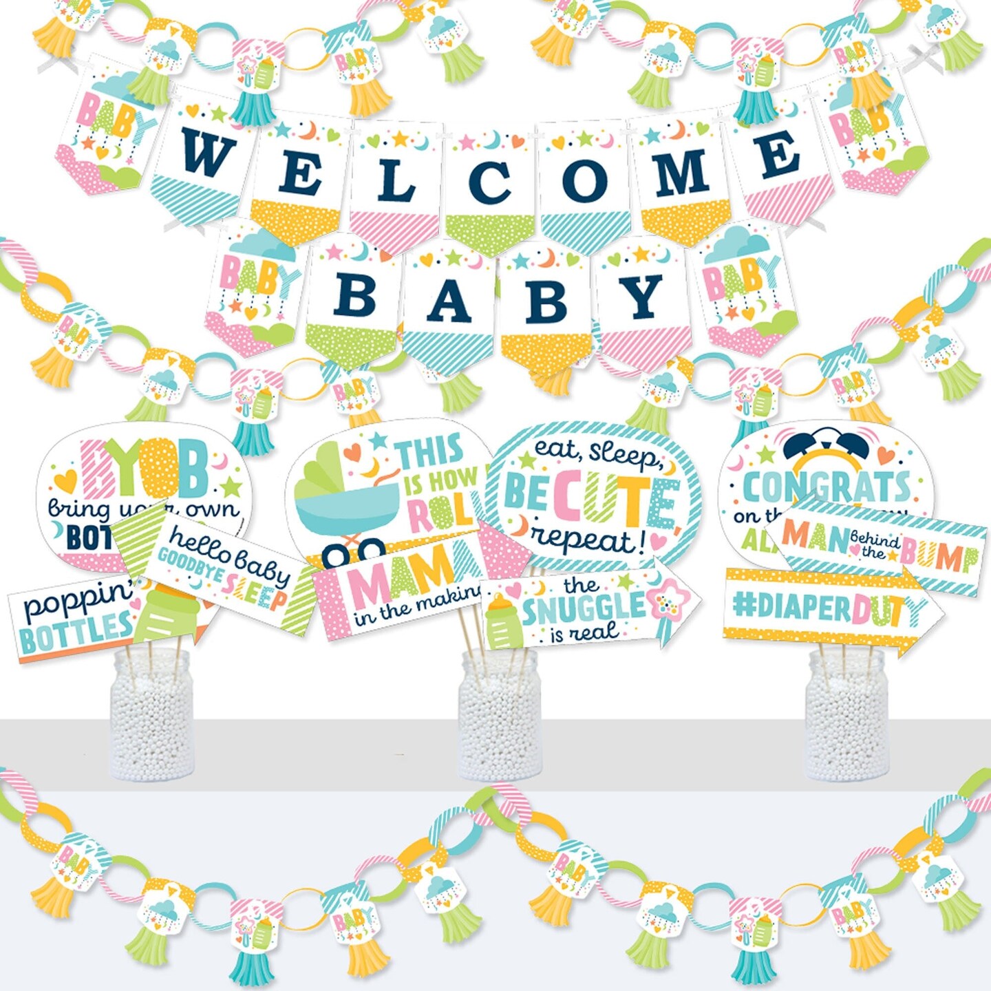 Big Dot of Happiness Colorful Baby Shower - Banner and Photo Booth ...