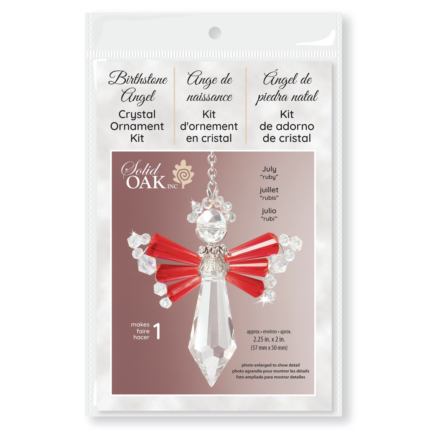 Solid Oak Birthstone Angel Crystal Suncatcher Ornament Kit-July/Ruby ...