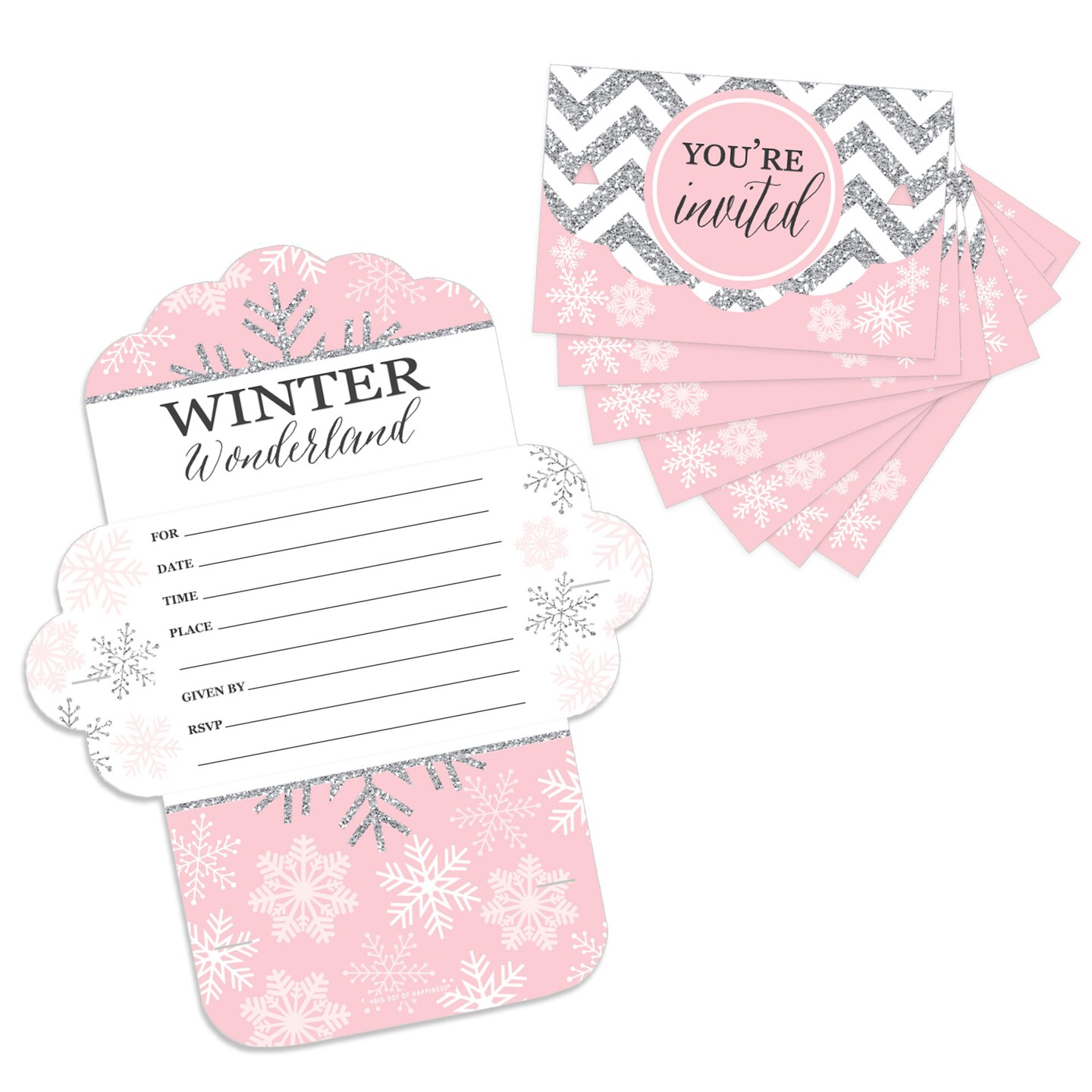 Big Dot of Happiness Pink Winter Wonderland - Fill-In Cards - Holiday ...
