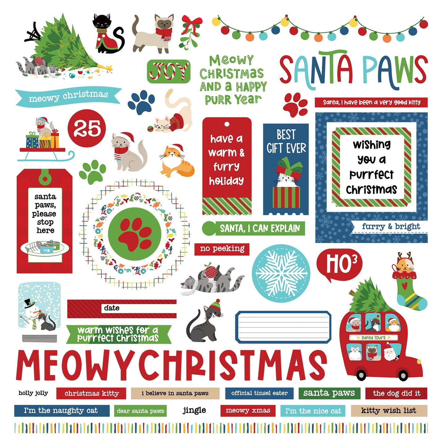 Santa Paws Stickers 12"X12"-Elements - Cat | Michaels
