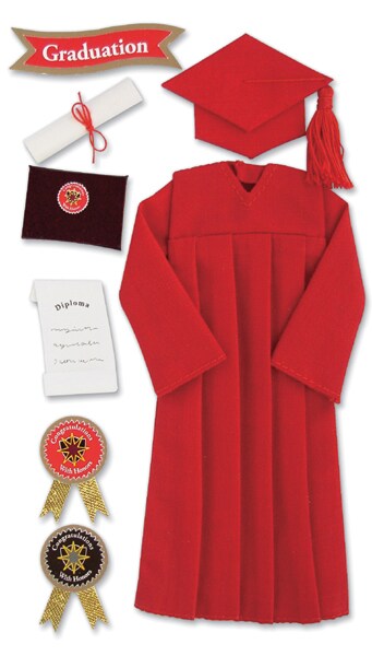 Jolee's Le Grande Dimensional Stickers-Graduation Cap & Gown - Red ...