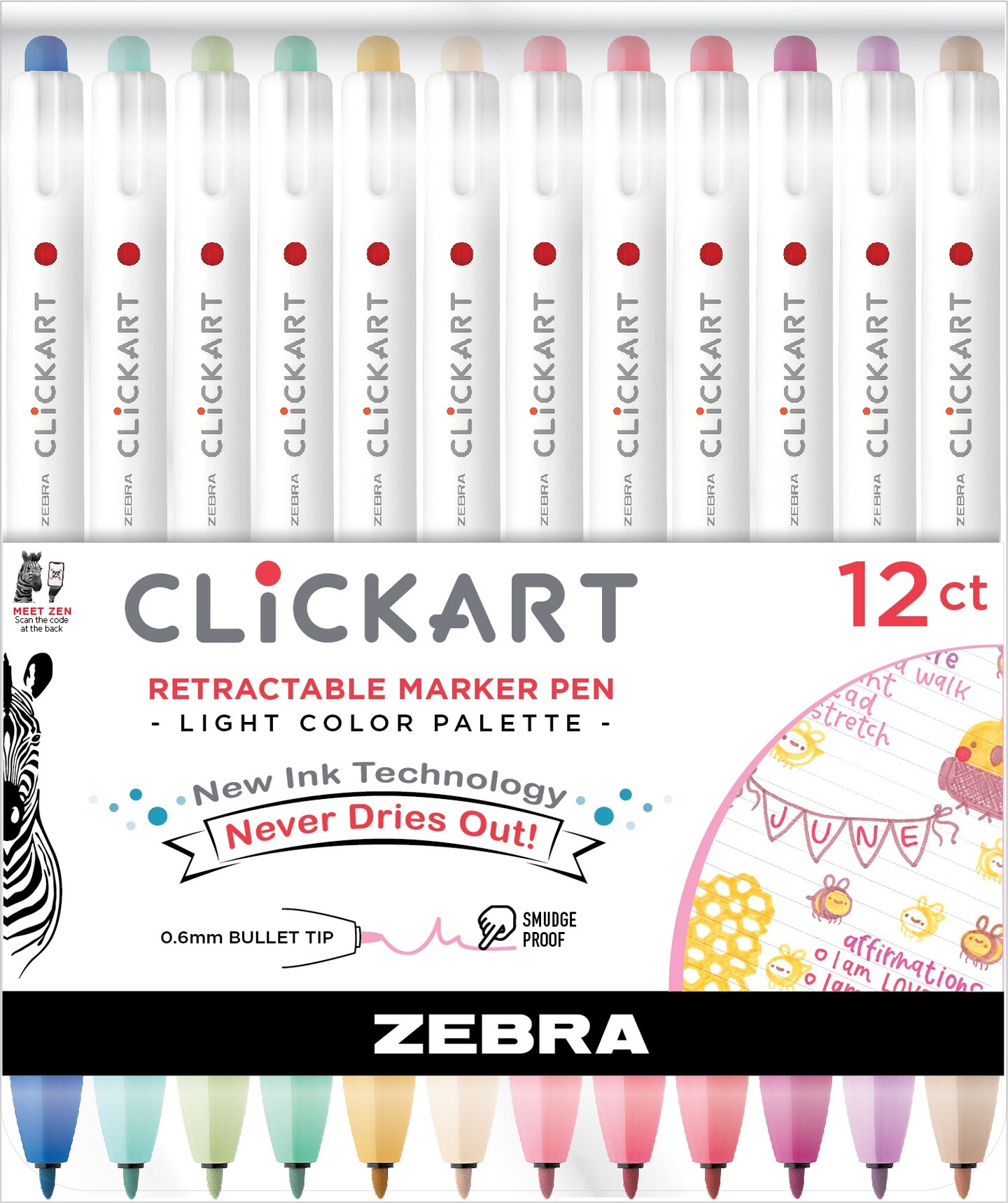 Zebra ClickArt Retractable Bullet Point Marker Pens 12/Pkg-Light | Michaels
