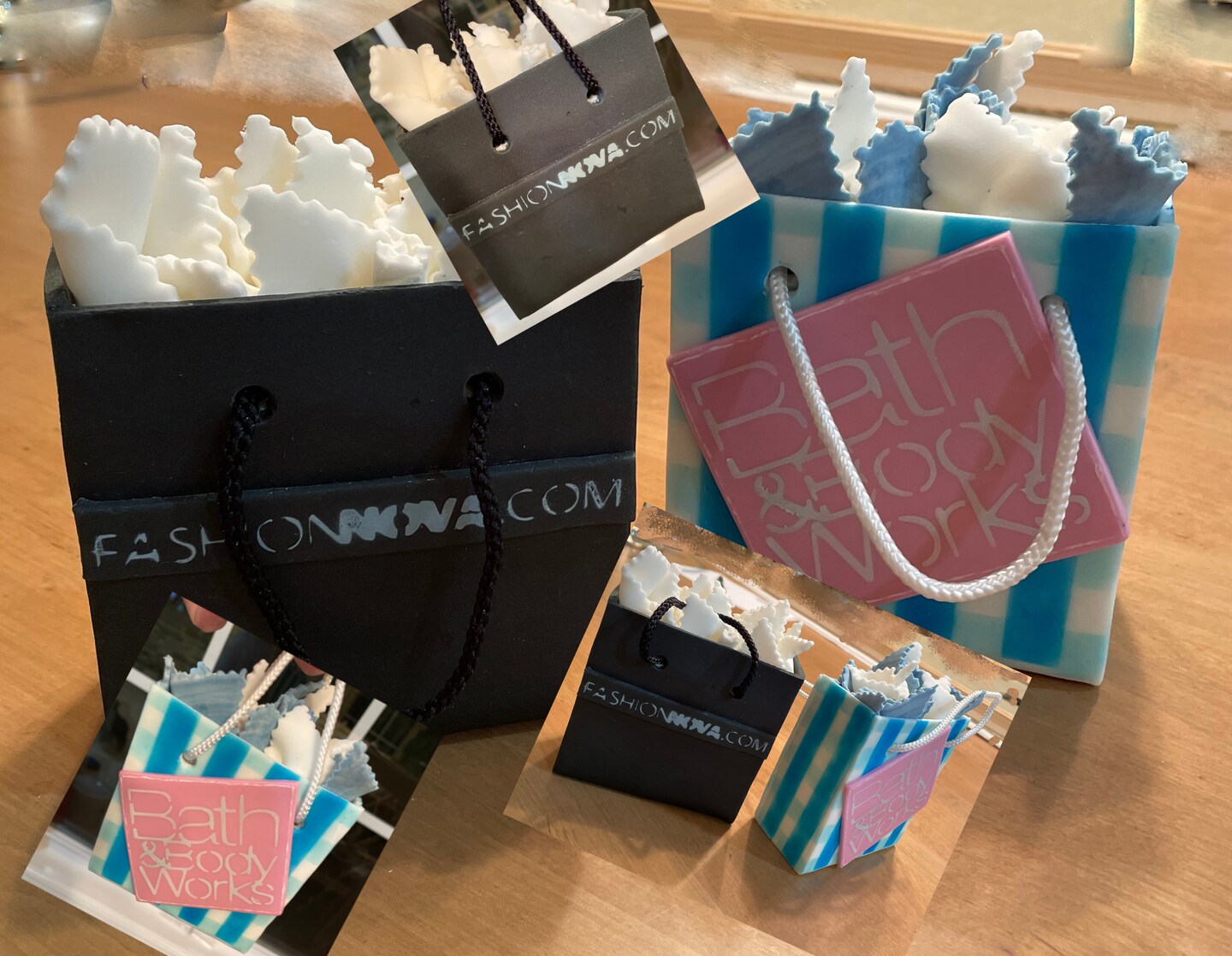 One gum paste shopping bag. Fondant cake toppers. Birthday, shower ...