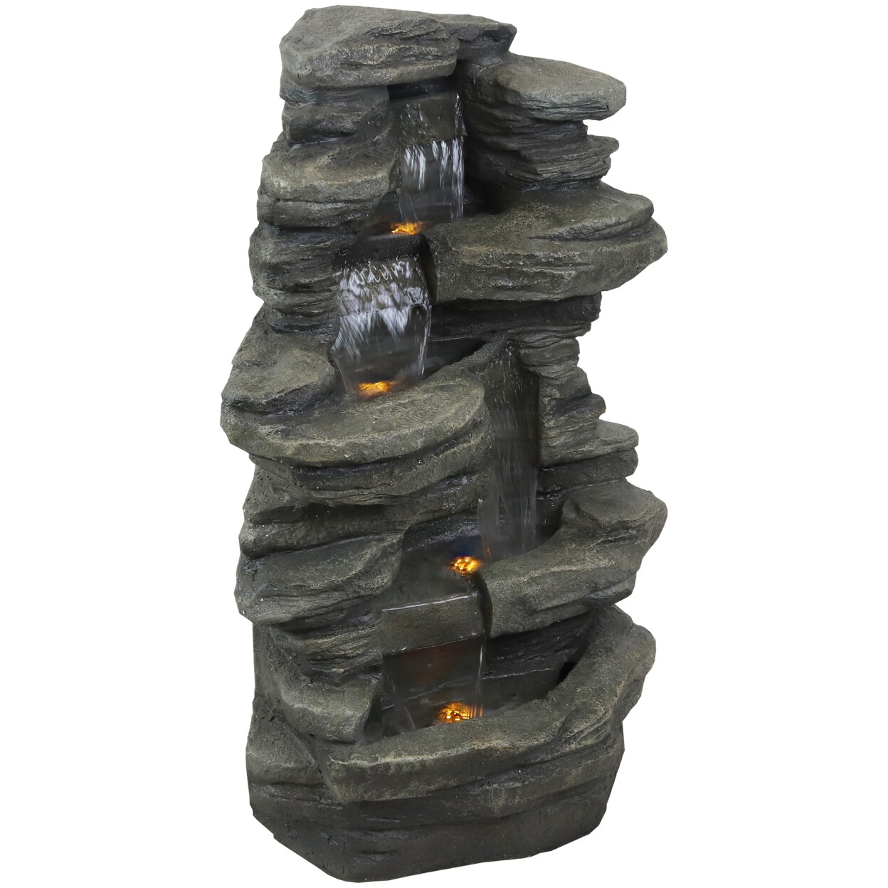 Sunnydaze Electric Stacked Shale Water Fountain with LED Lights - 38 in ...
