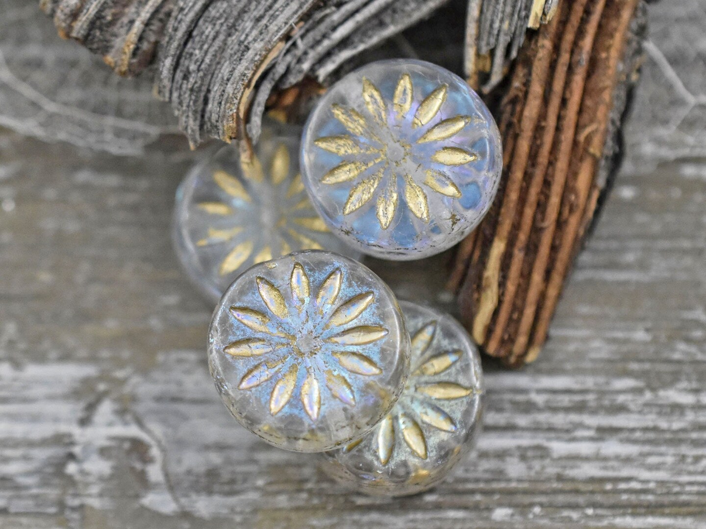 12mm Gold Washed Crystal AB Aster Flower Coin Beads, Count: 6 Beads ...