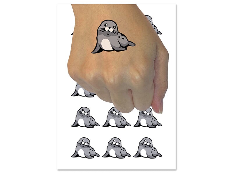 Curious Baby Seal Temporary Tattoo Water Resistant Fake Body Art Set ...