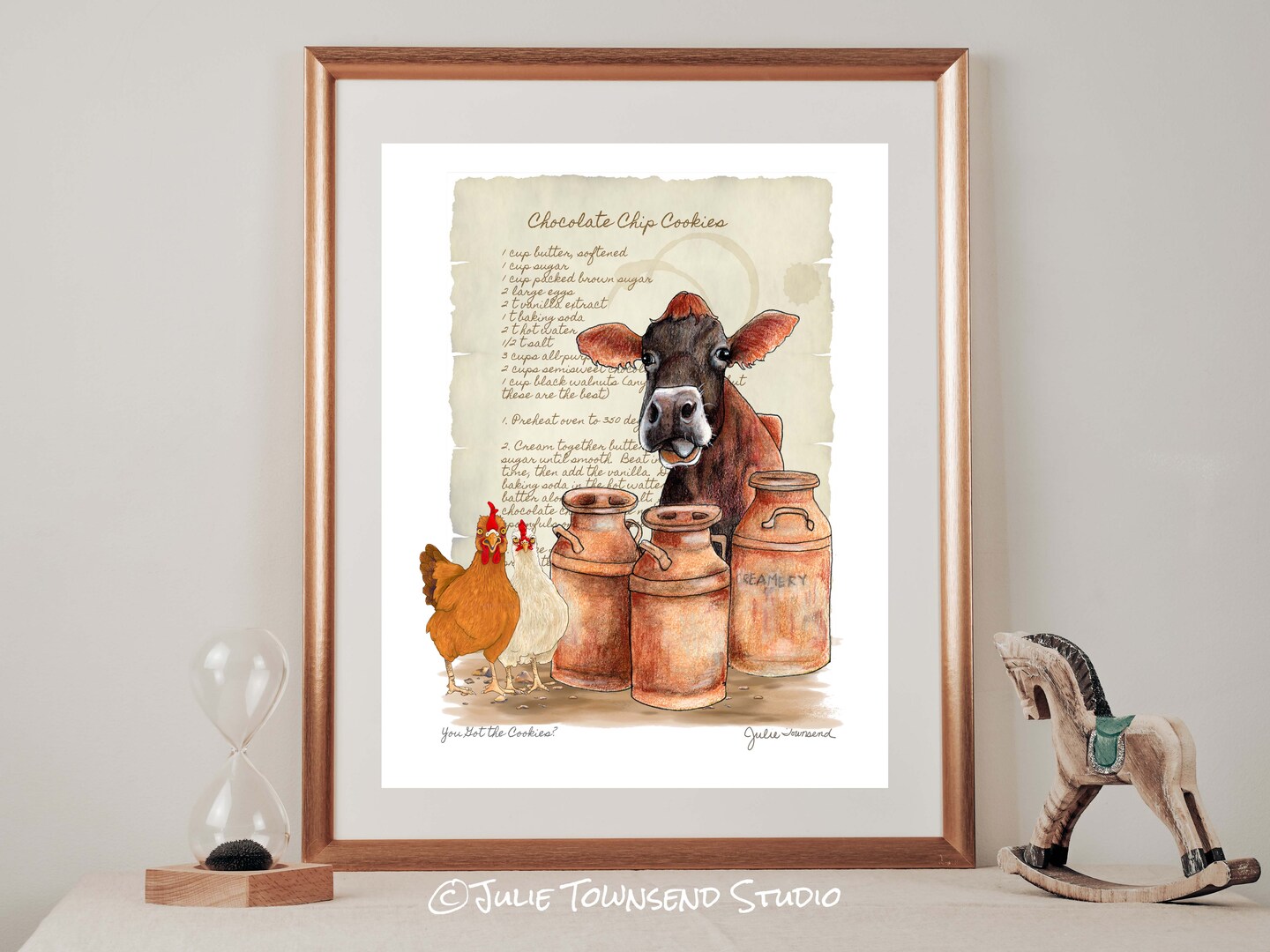 ART PRINT - YOU GOT THE COOKIES - A Whimsical Drawing of a Cow and ...