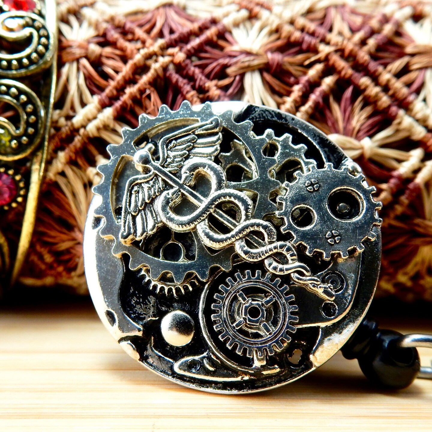 Steampunk Caduceus ID Badge Reel, Caduceus Theme Badge Holder, Military ...