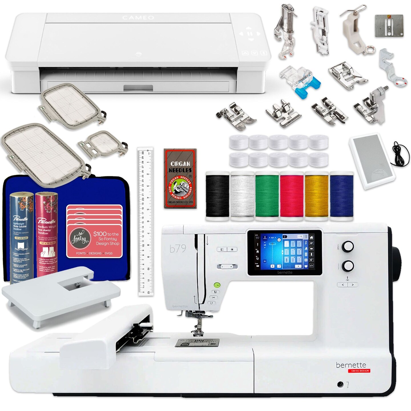 Bernette B79 Sewing & Embroidery Machine with Silhouette Cameo 4 Combo ...
