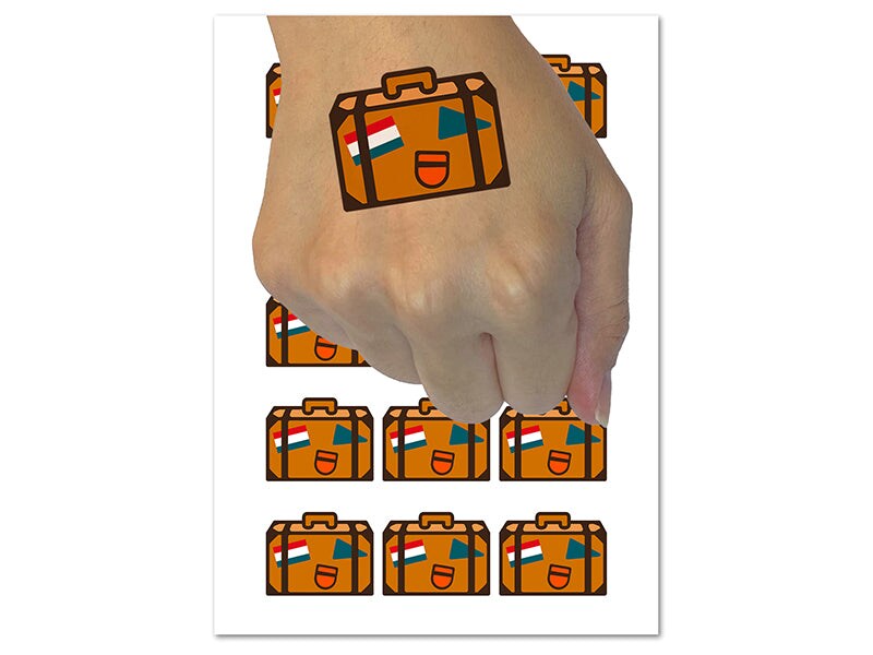 Travel Suitcase with Destination Stickers Temporary Tattoo Water ...