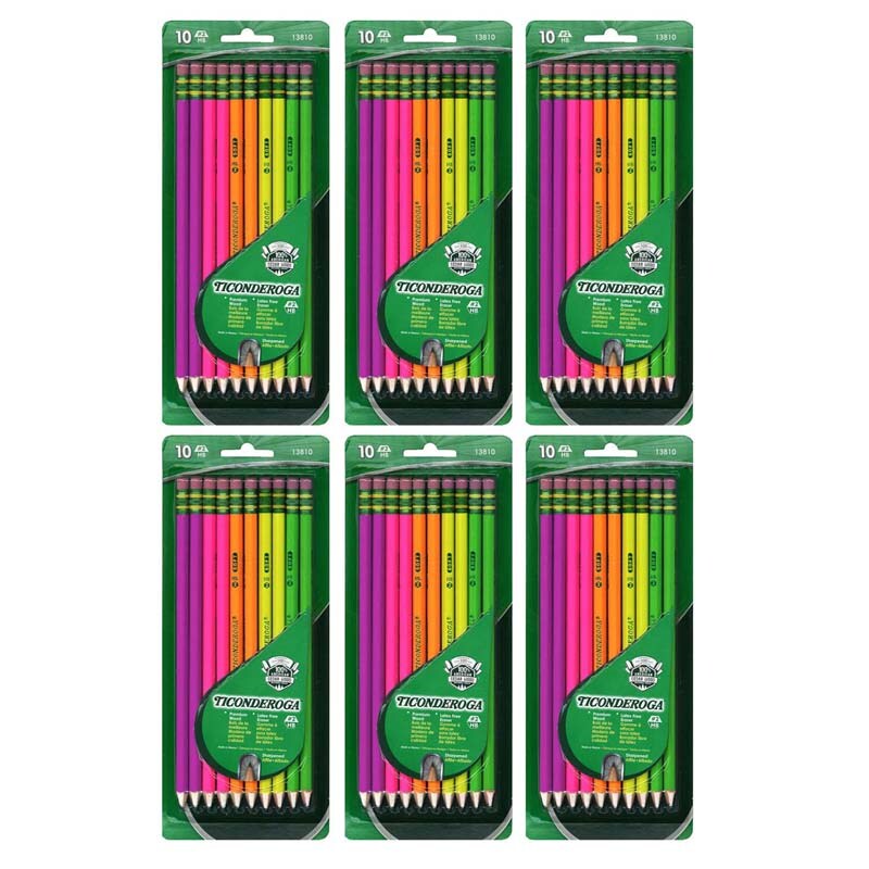Premium Neon Wood No. 2 Pencils With Eraser, 10 Per Pack, 6 Packs ...