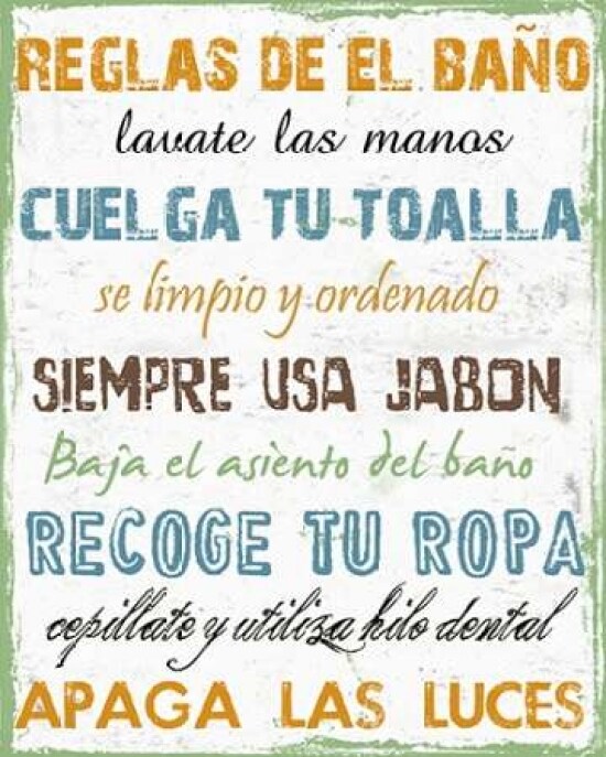 Spanish Bath Rules Poster Print by Sheldon Lewis - Item ...