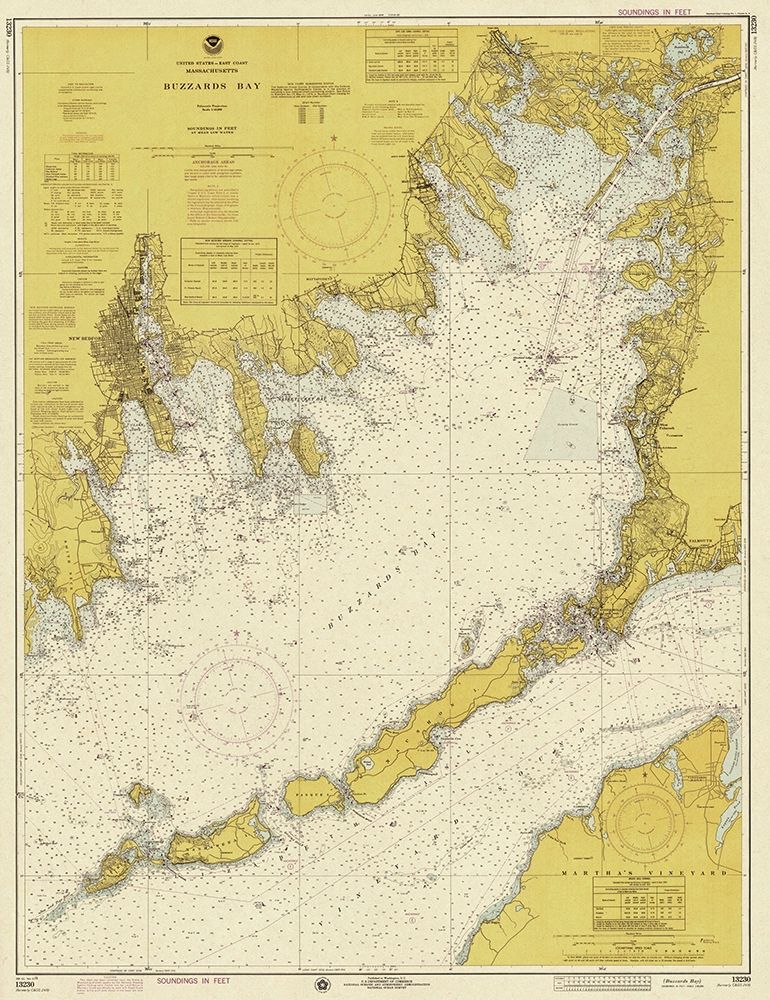 Nautical Chart - Buzzards Bay ca. 1974 - Sepia Tinted Poster Print by ...