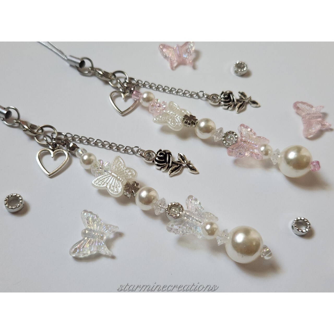 Pearly Butterflies Phone Strap ~ Beaded Keychain Charm Alt Coquette ...