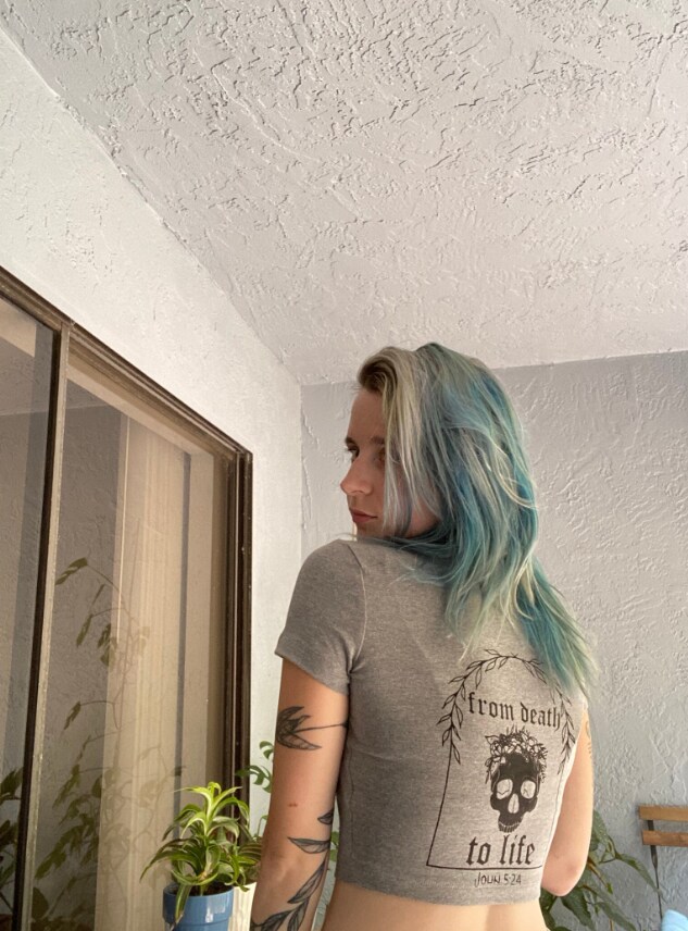 From death to life crop top, Christian shirt, flower crown skull design ...