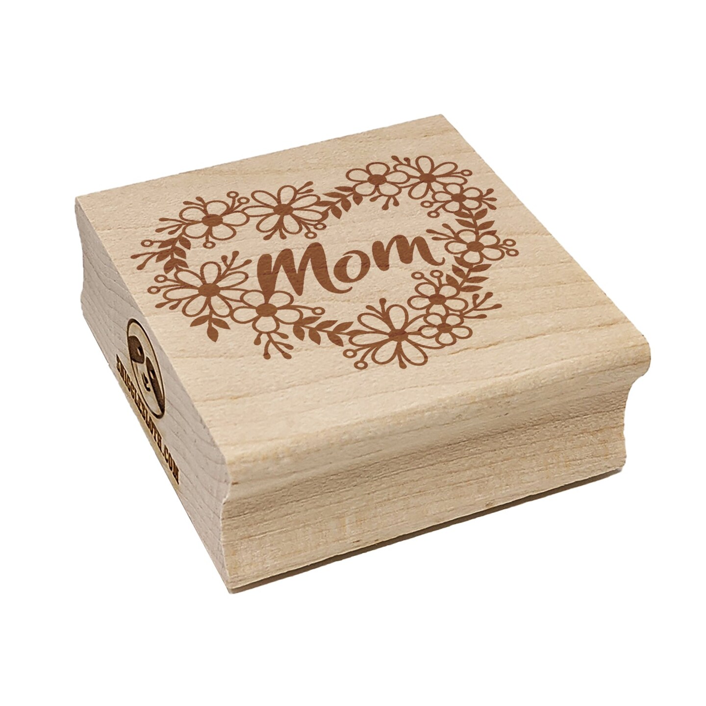 Mom Script in Flower Heart Wreath Mother's Day Birthday Square Rubber ...