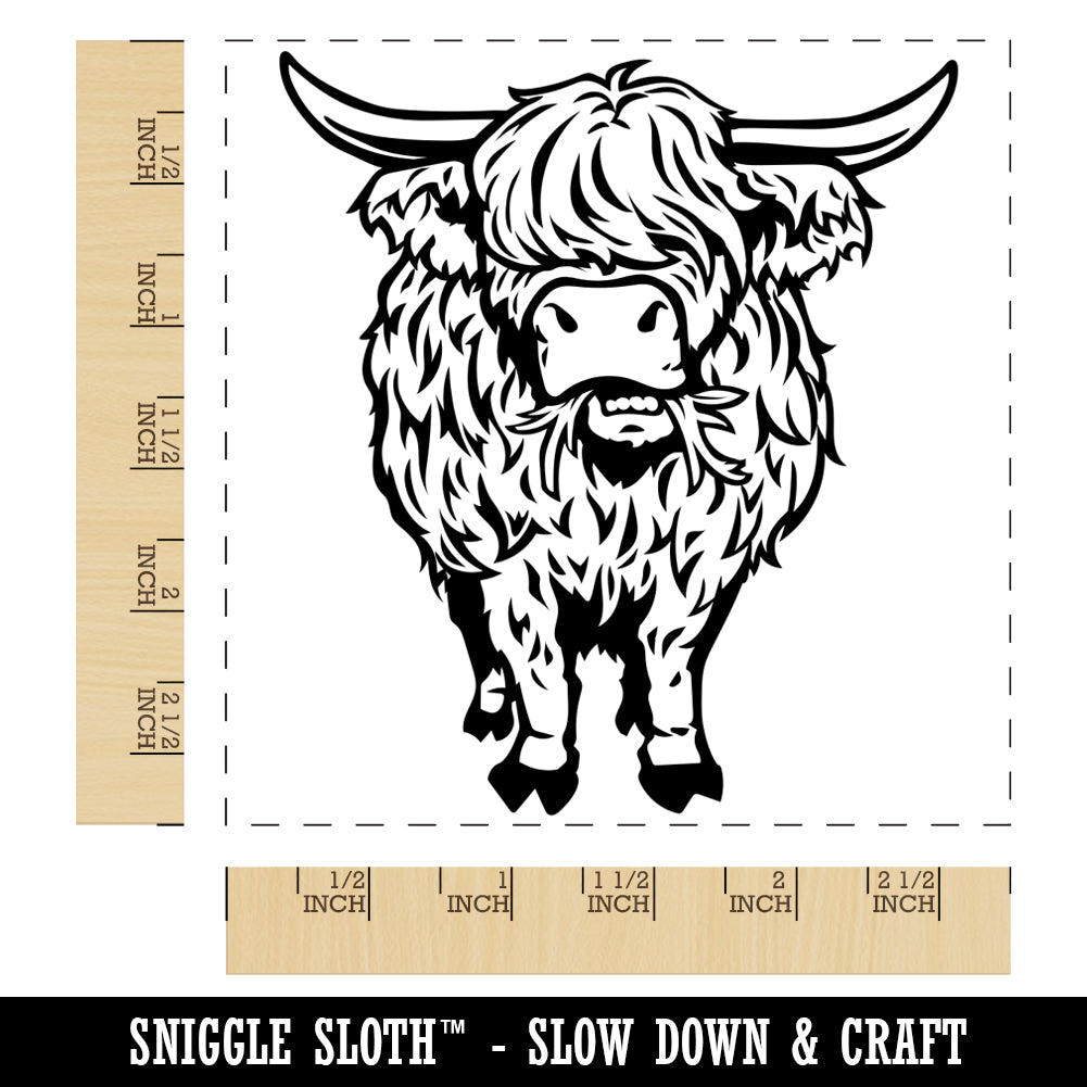 Shaggy Highland Cow Eating Grass Square Rubber Stamp for Stamping ...