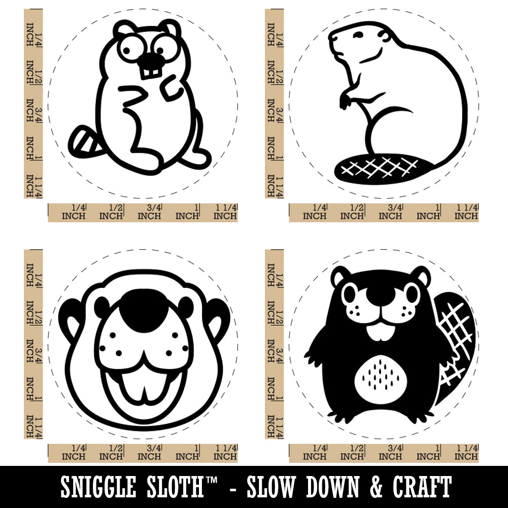 Beavers Cute Toothy Sitting Wary Cartoony Rubber Stamp Set for Stamping ...