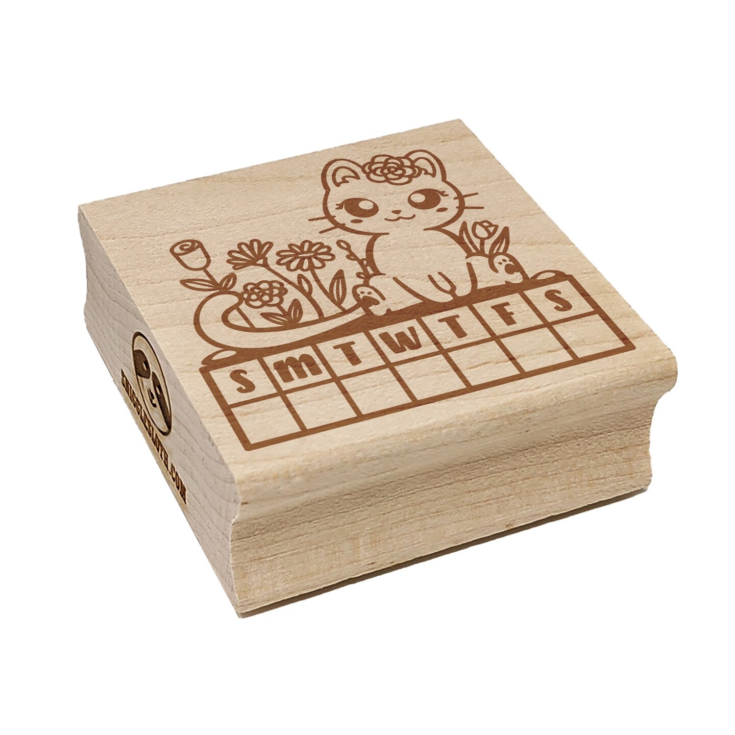 Weekly Habit Tracker Cat and Flowers Sunday Start Square Rubber Stamp ...