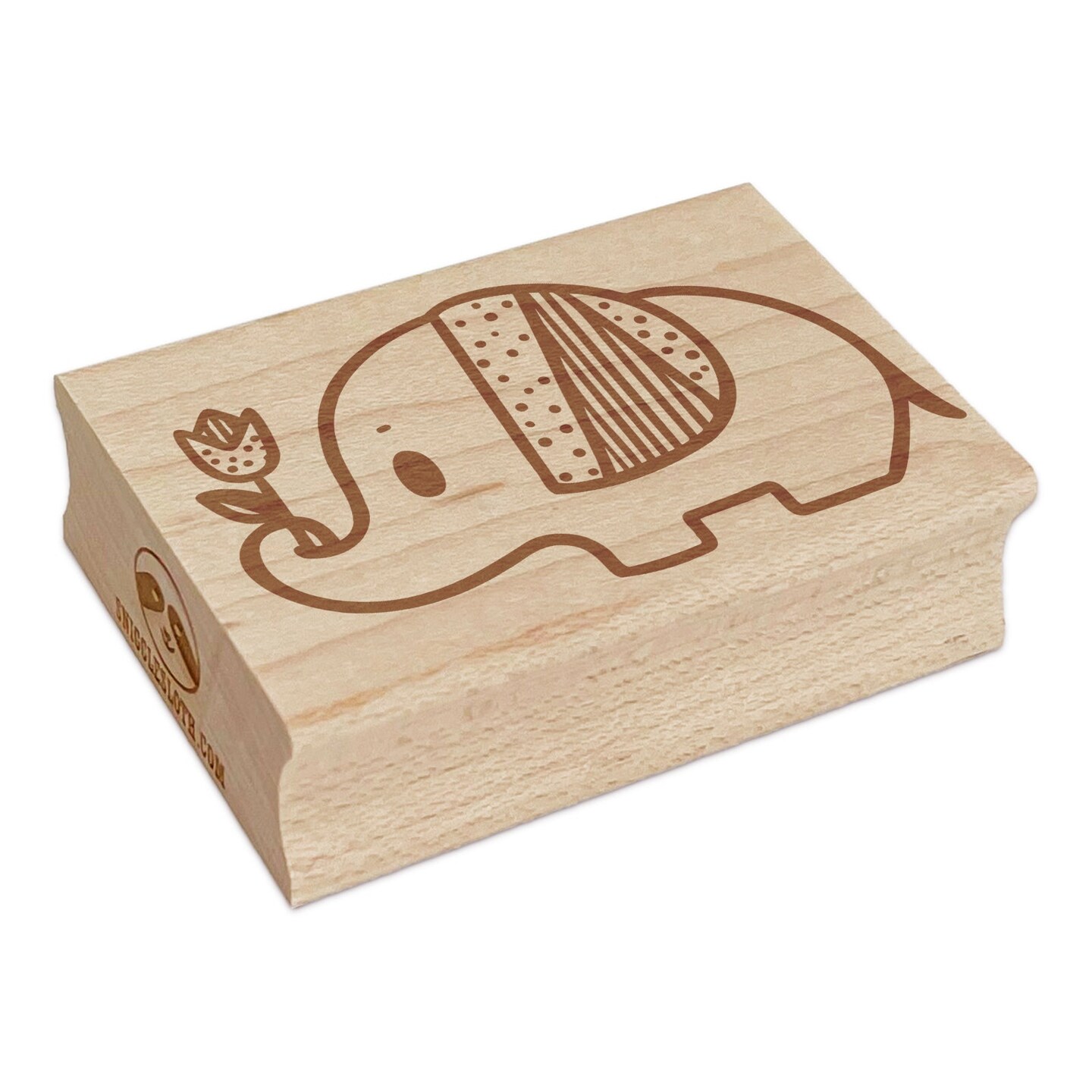Baby Elephant Holding Tulip Rectangle Rubber Stamp for Stamping ...