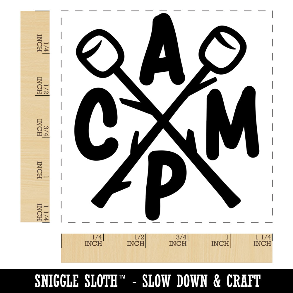 Camp Crossed Marshmallows Camping Hiking Square Rubber Stamp for ...