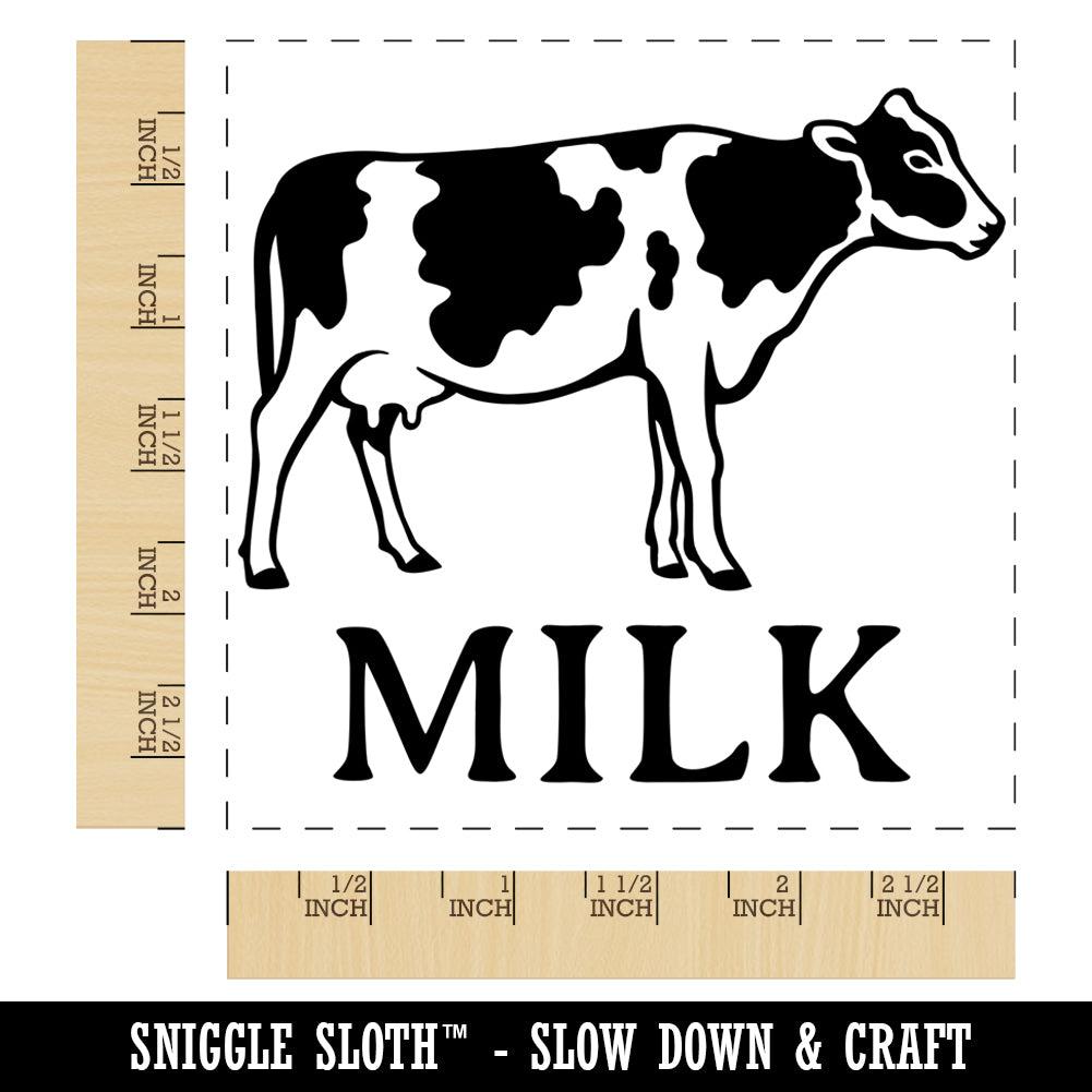 Milk Text with Spotted Cow Farm Dairy Square Rubber Stamp for Stamping ...