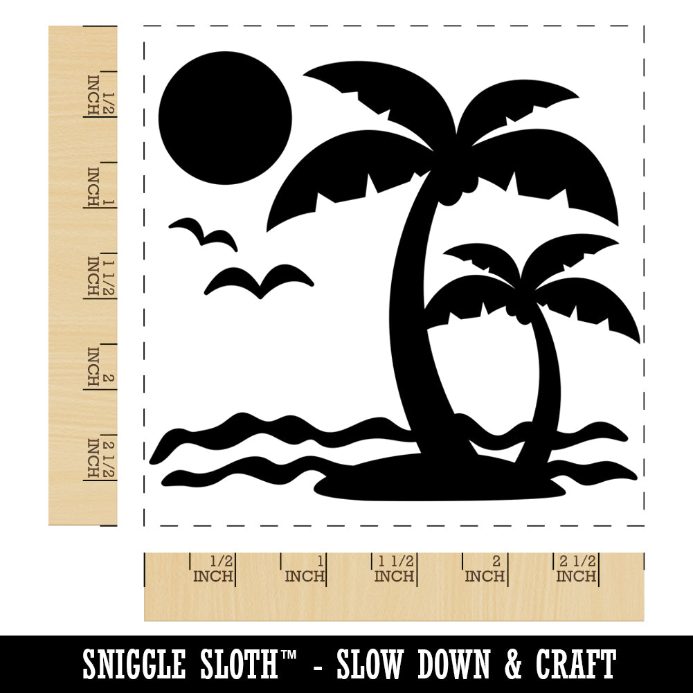 Palm Tree Tropical Island Sun Waves Square Rubber Stamp for Stamping ...