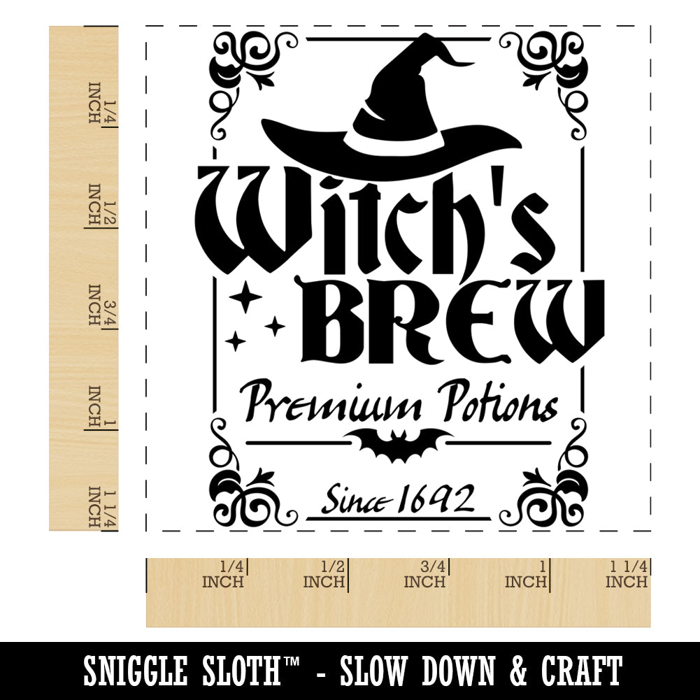 Witch's Brew Potions Label With Bat Halloween Square Rubber Stamp for ...