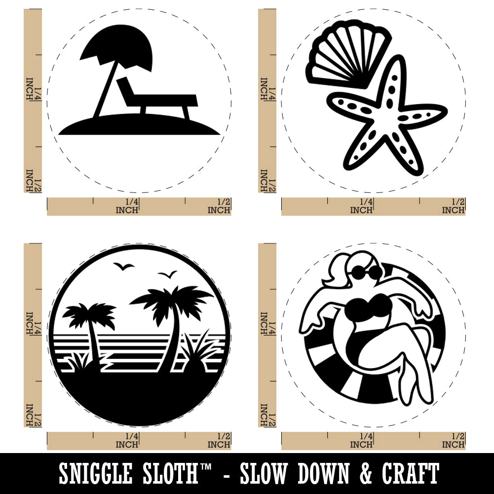 Tropical Beach Palm Trees Lounge Chair Starfish Rubber Stamp Set for ...
