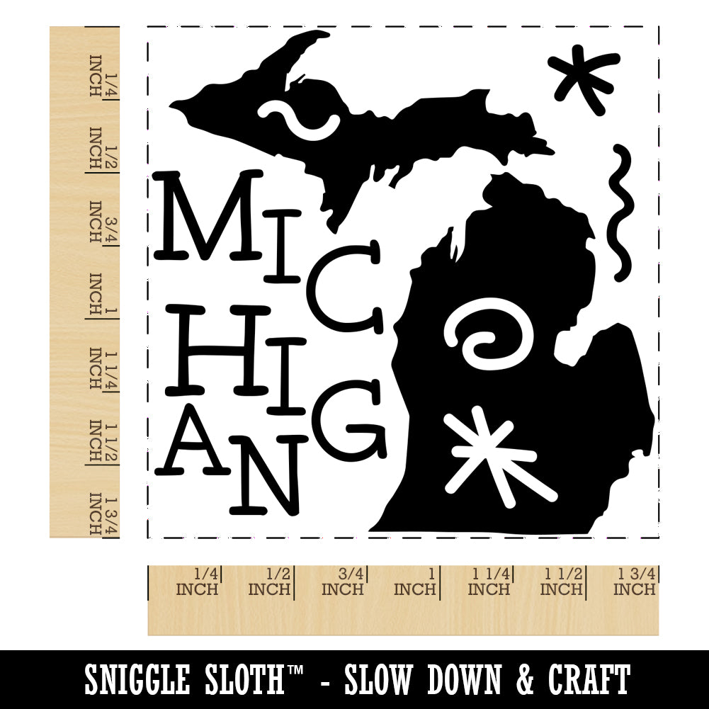 Michigan State with Text Swirls Square Rubber Stamp for Stamping ...