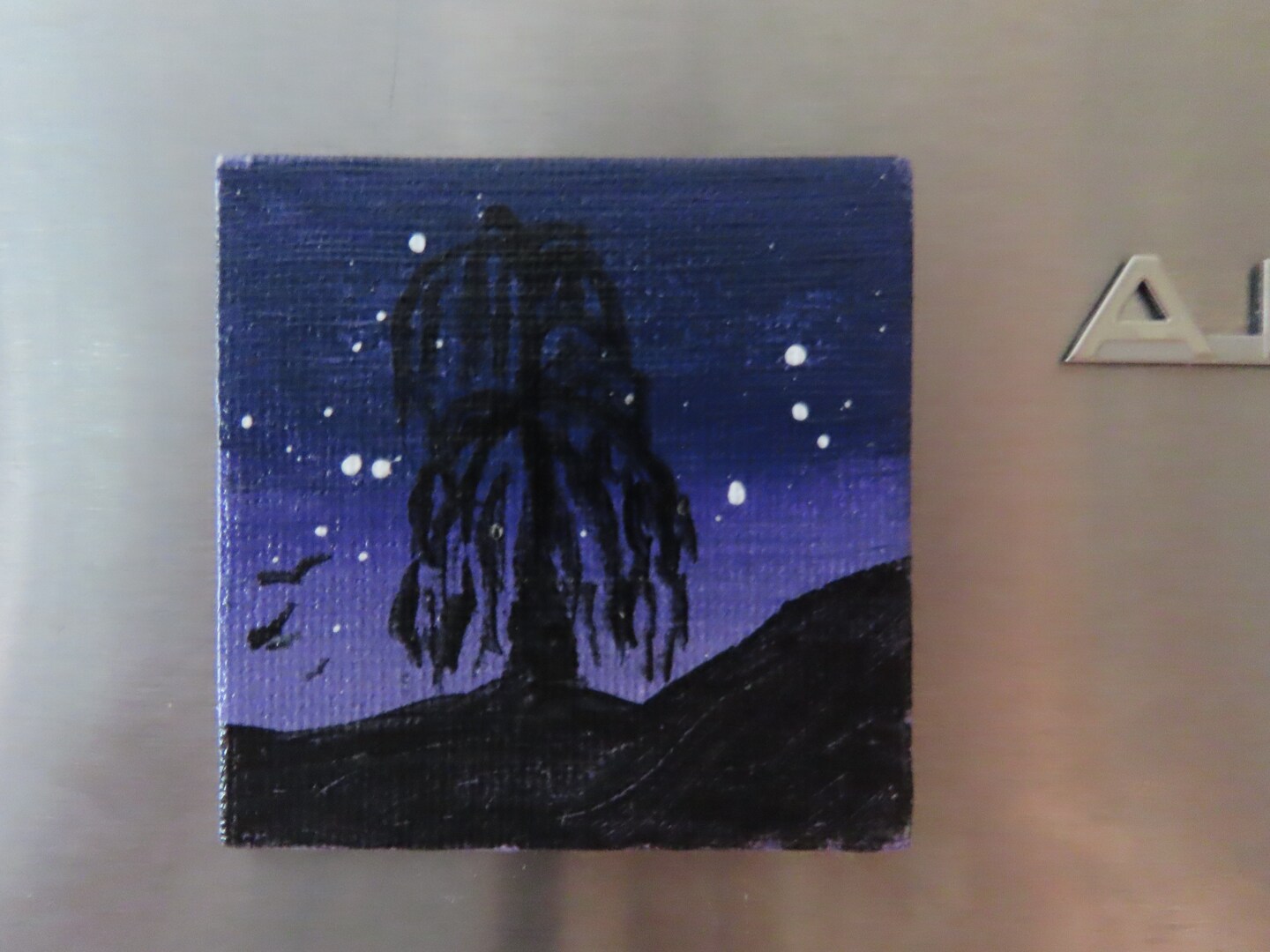 Hand Painted Acrylic Twilight Stars Night Time Willow Tree Scene on ...