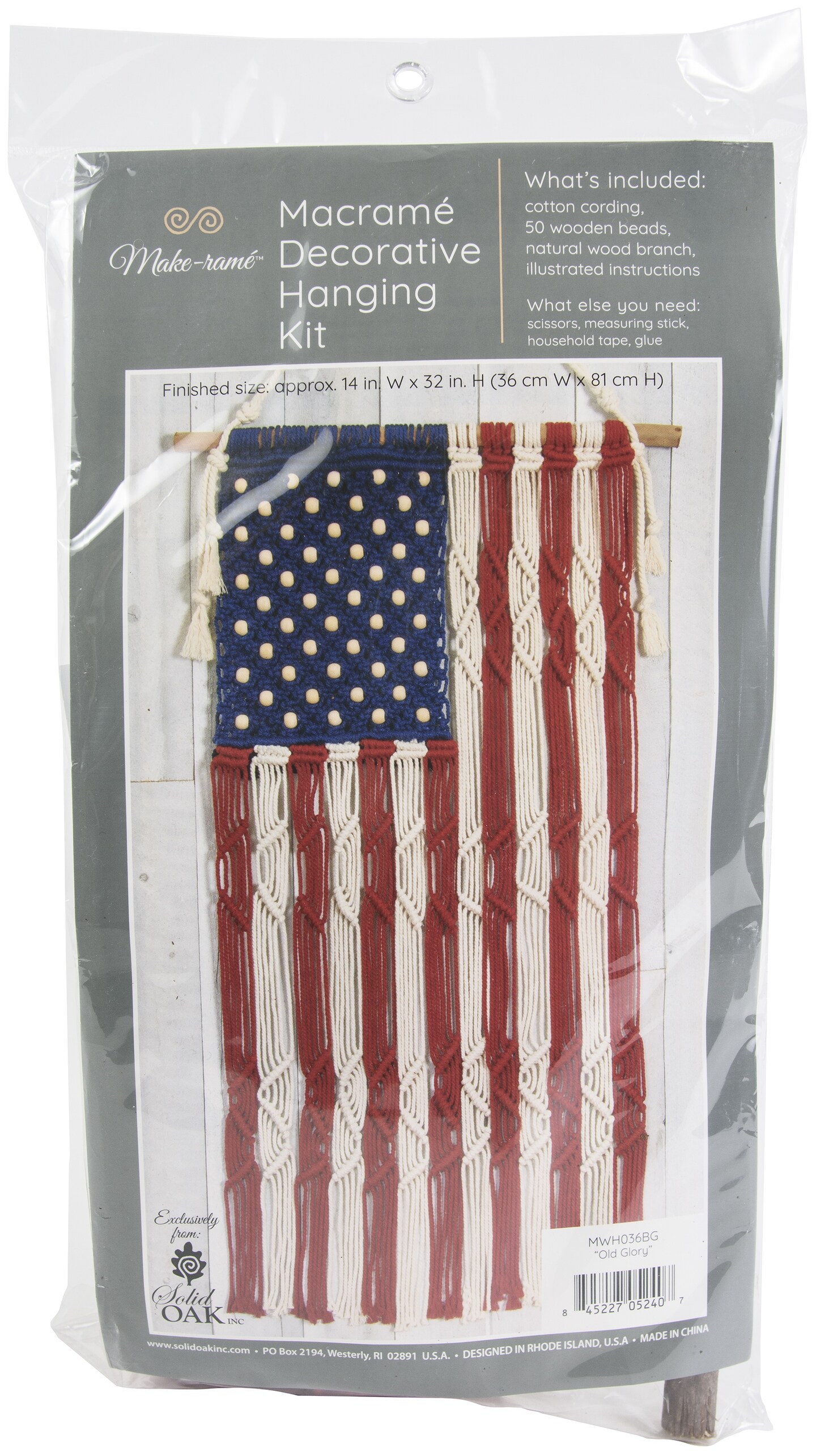 Solid Oak Macrame Decorative Hanging Kit-Old Glory | Michaels