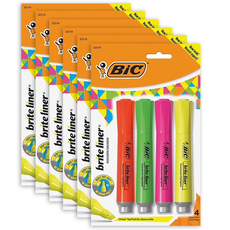 Brite Liner® Grip Tank Highlighter, Chisel Tip, Assorted Colors, 4 Per ...