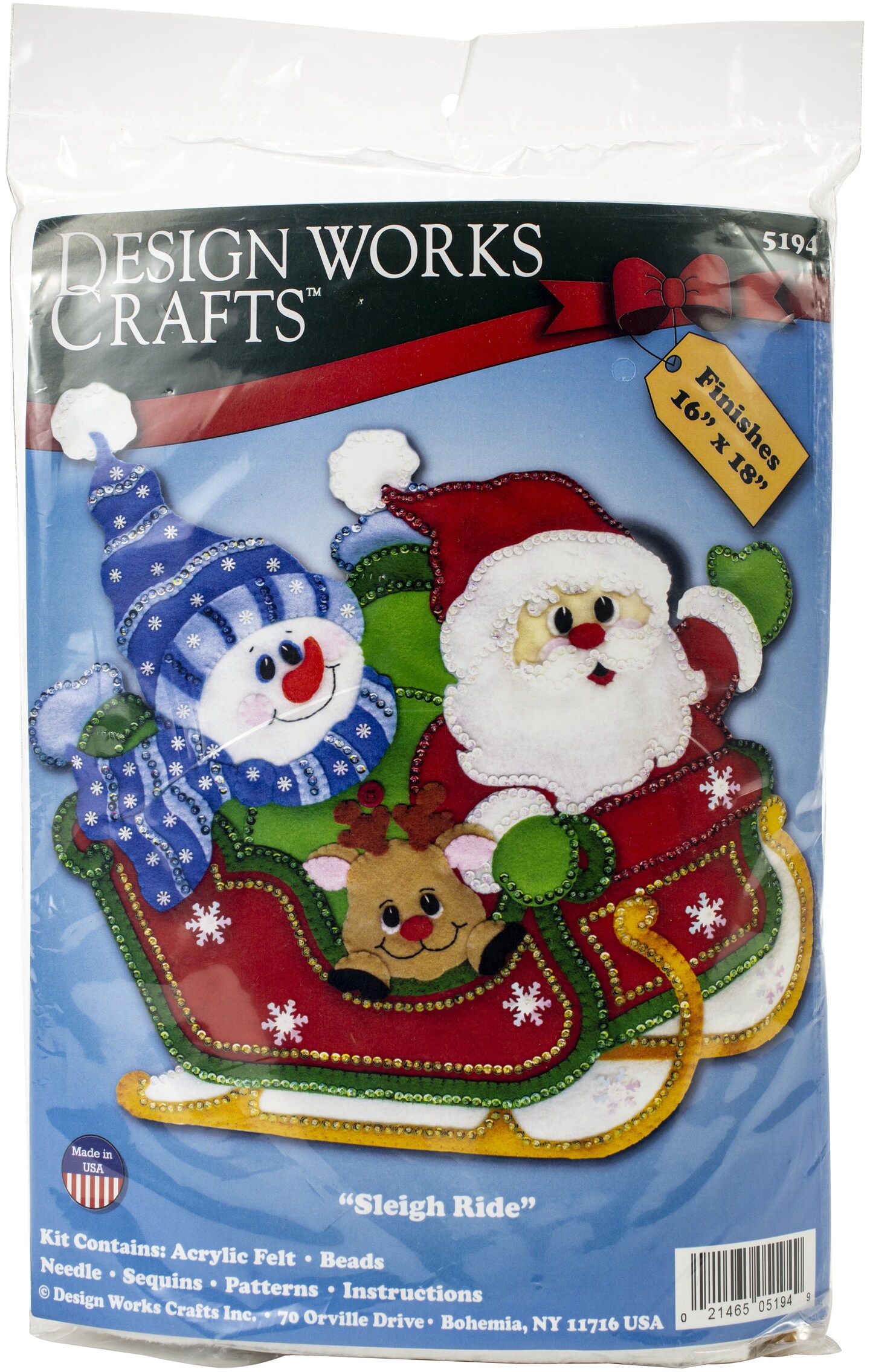 Design Works Felt Wall Hanging Applique Kit 16"X18"-Sleigh Ride | Michaels