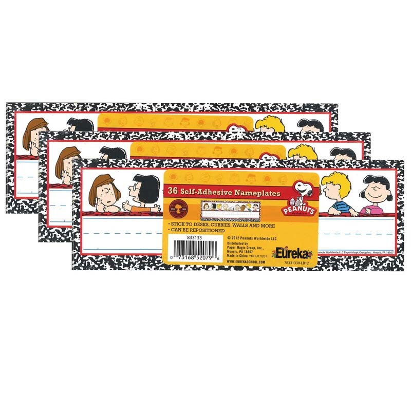 Peanuts® Classic Characters Self-Adhesive Name Plates, 36 Per Pack, 3 ...