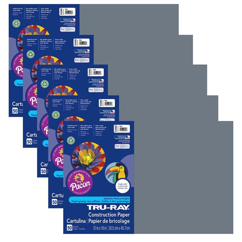 Construction Paper, Slate, 12" x 18", 50 Sheets Per Pack, 5 Packs ...
