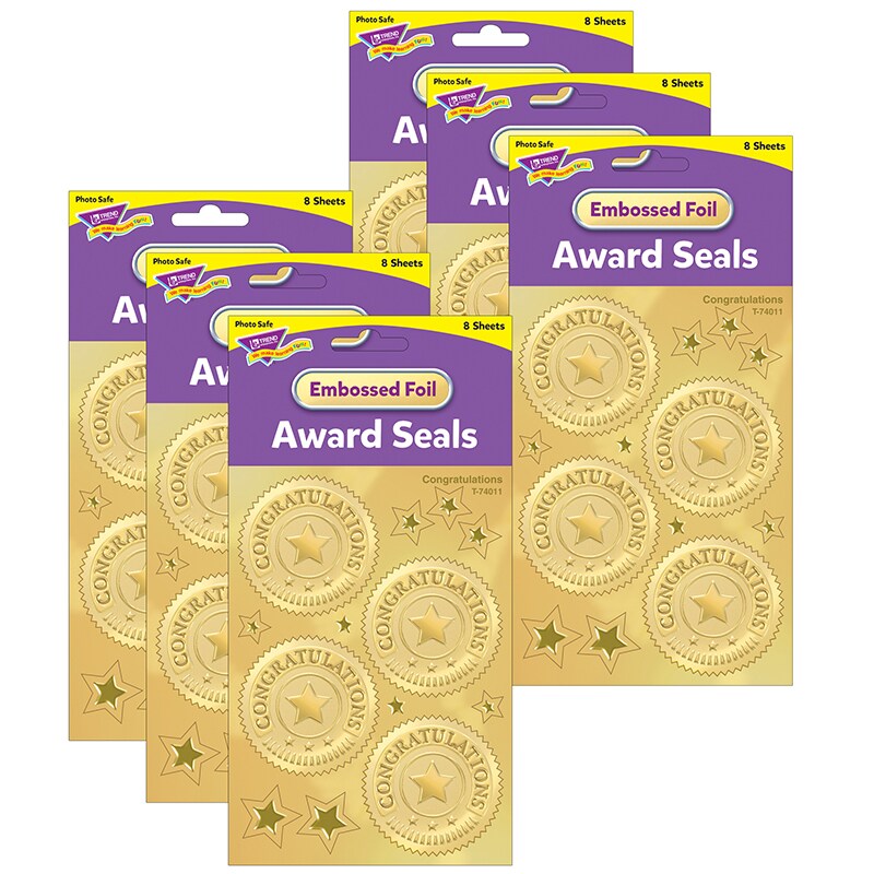 Congratulations (Gold) Award Seals Stickers, 32 Per Pack, 6 Packs ...