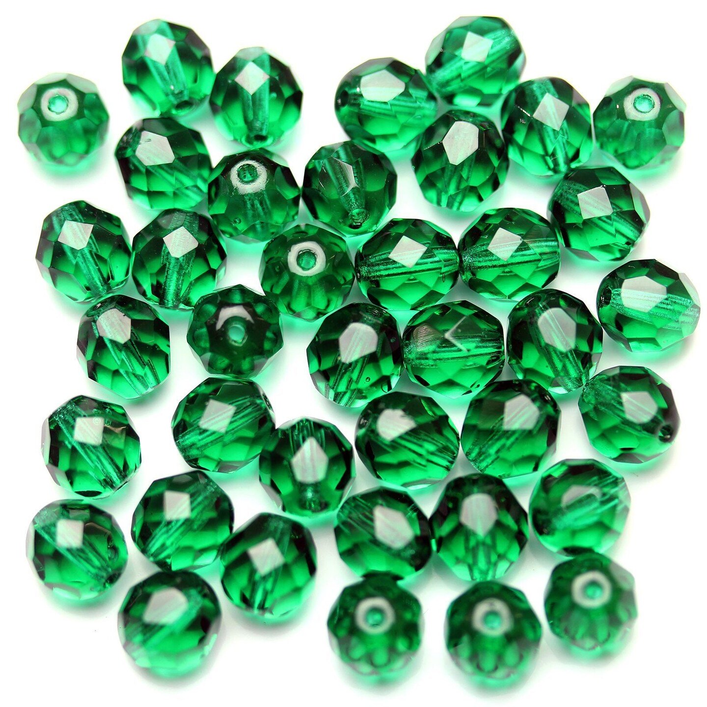 Forest Green Glass Czech Round Fire Polished Faceted 8mm, Size: 8mm ...