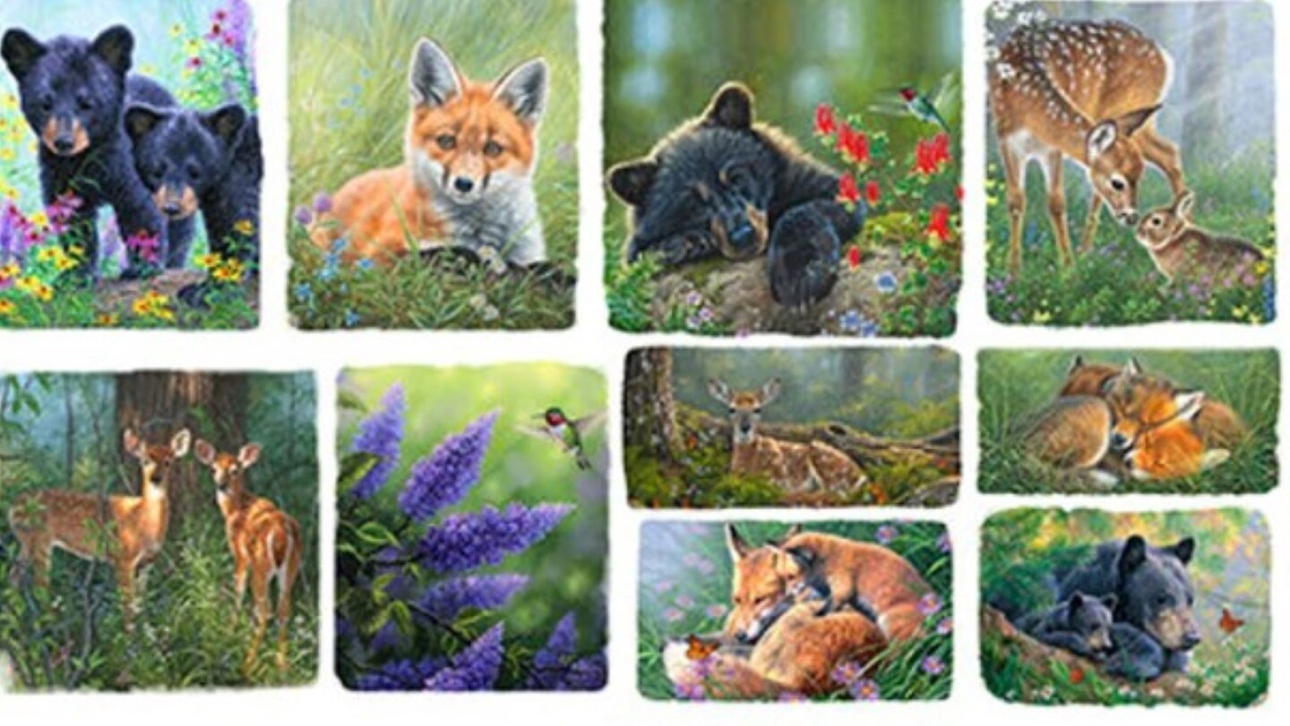 Mountain Sunrise Animal Panel 24 x 44 Cotton Fabric by 3 Wishes Fabric ...