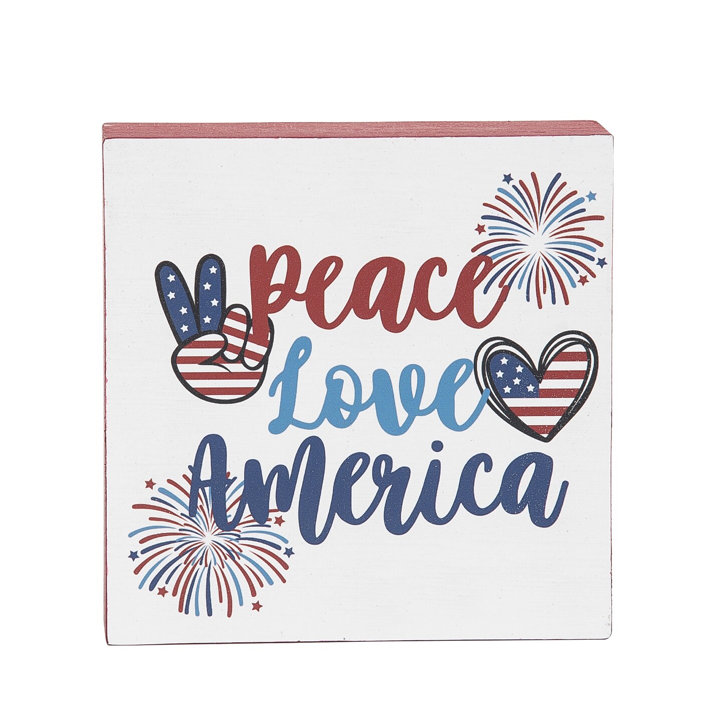 4.75" x 4.75" x 1.5" Peace Love America 4th of July Patriotic Shelf ...